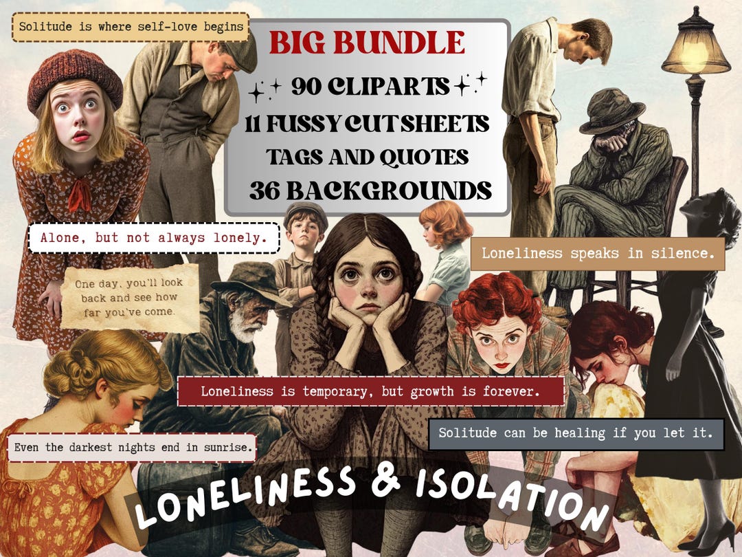 Loneliness & Isolation Collage Elements, Whimsical Ephemera Fussy Cut ...