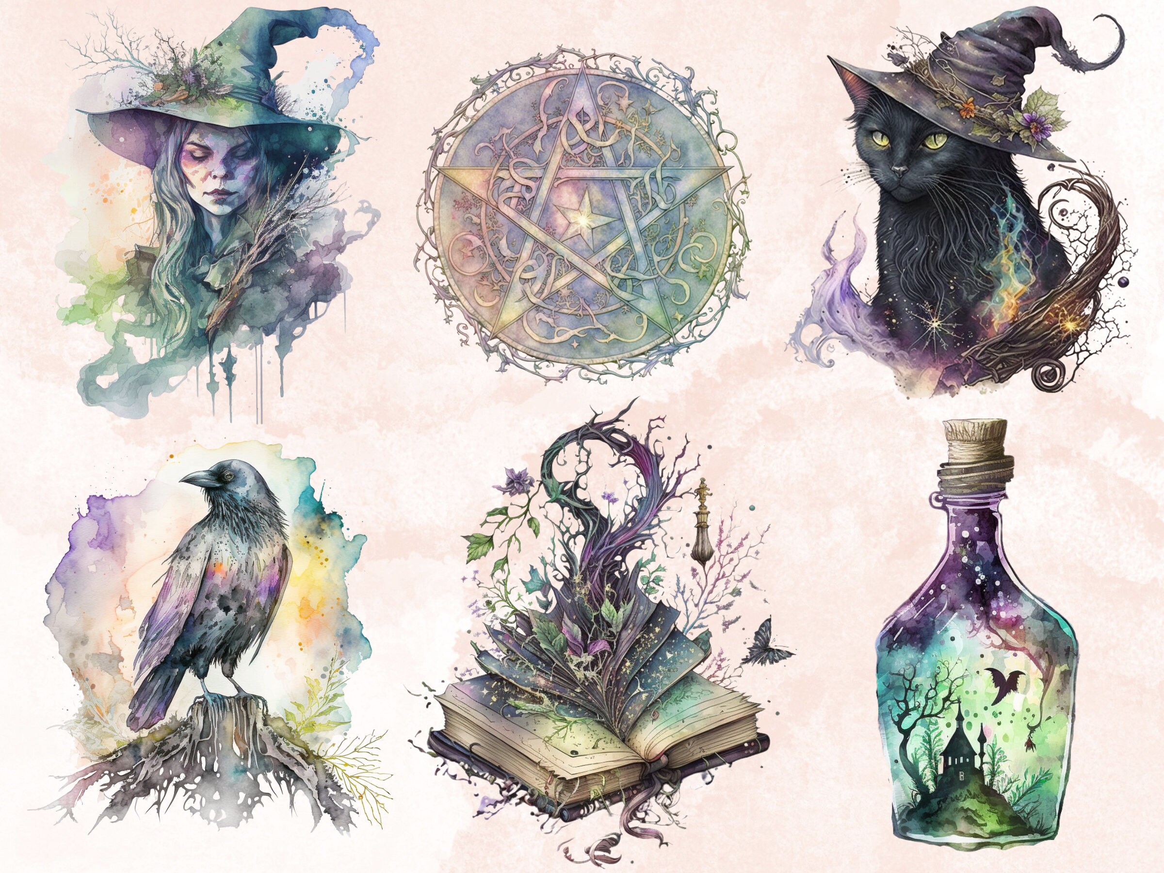 36 PNG Watercolor Pastel Witch Clipart Pastel Witchcraft Clip - Etsy UK