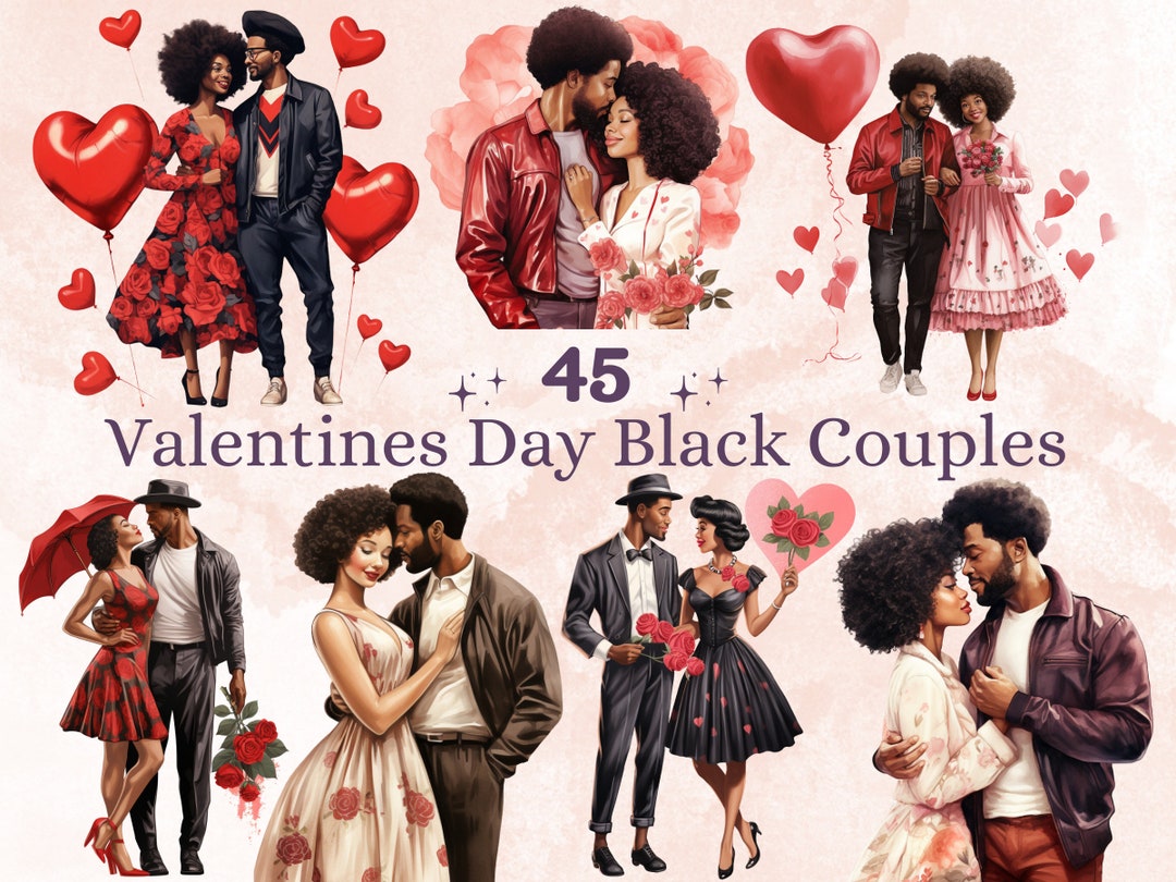 45 Png Watercolor Valentines Day Black Couple Clipart Afro Valentines Day Illustrations Clip