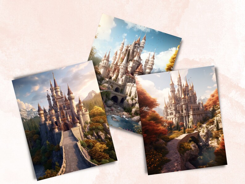 Printable Fairytale Castle Digital Paper, Princess Castle Background ...