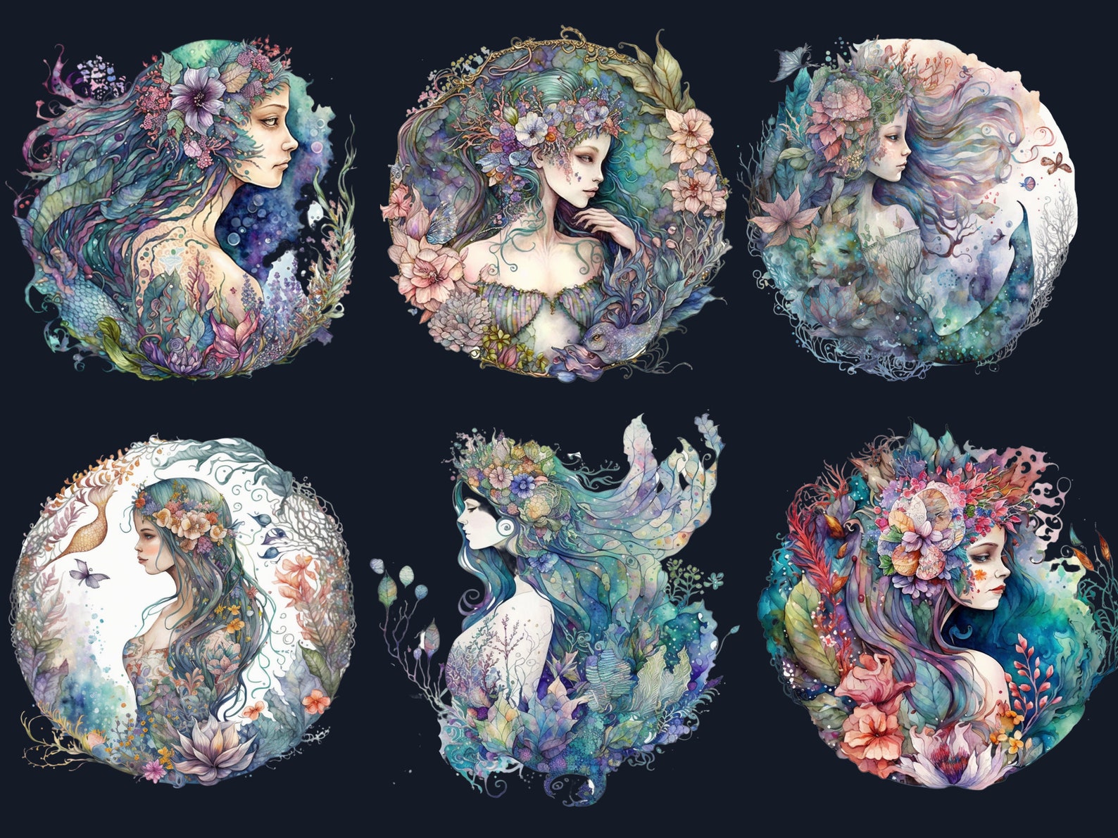 16 PNG Watercolor Elegant Mermaid Clipart, Mermaid Clip Art, Royal ...