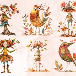 50 PNG Watercolor Quirky Autumn Bundle Clipart, Whimsical Fall Girl ...