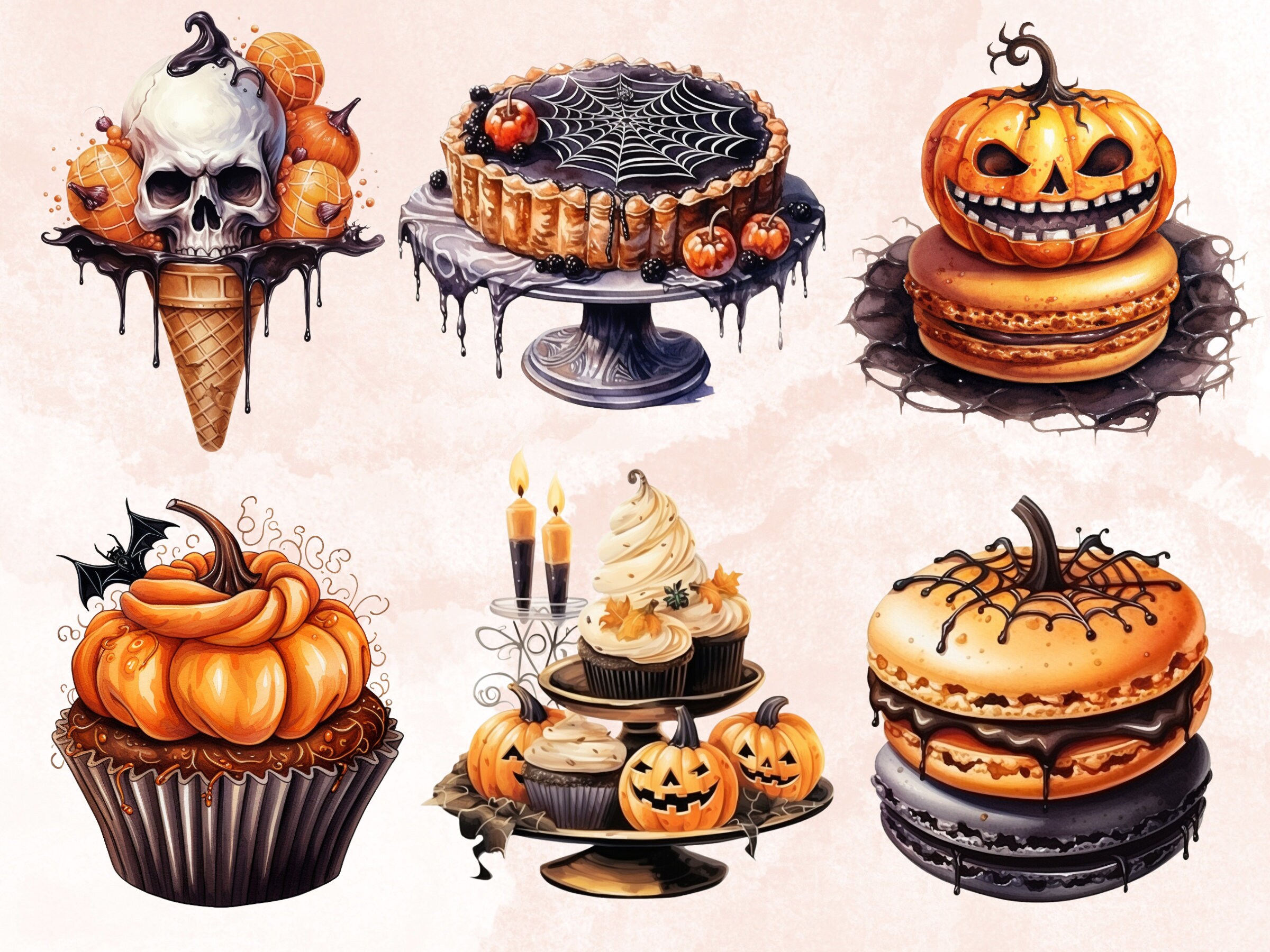 45 PNG Watercolour Halloween Dessert Clipart, Spooky Pumpkin Spice ...