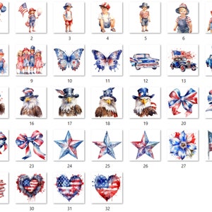 32 PNG Watercolor 4th of July Clipart Bundle, Independence Day Clip Art ...