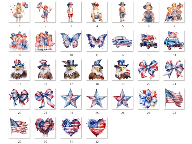 32 PNG Watercolor 4th of July Clipart Bundle, Independence Day Clip Art ...
