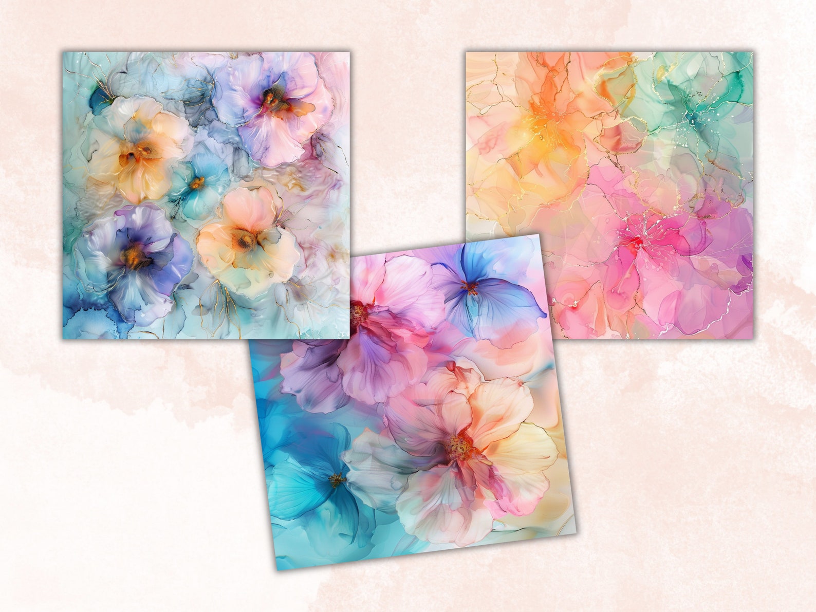 Spring Alcohol Ink Digital Paper Pack, Pastel Alcohol Ink Flowers ...