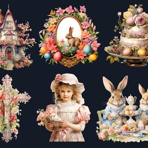 65 PNG Watercolor Victorian Easter Bundle Clipart, Vintage Easter Egg ...
