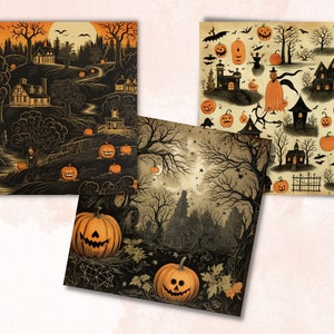 Printable Vintage Creepy Halloween Digital Paper, Halloween Ephemera ...