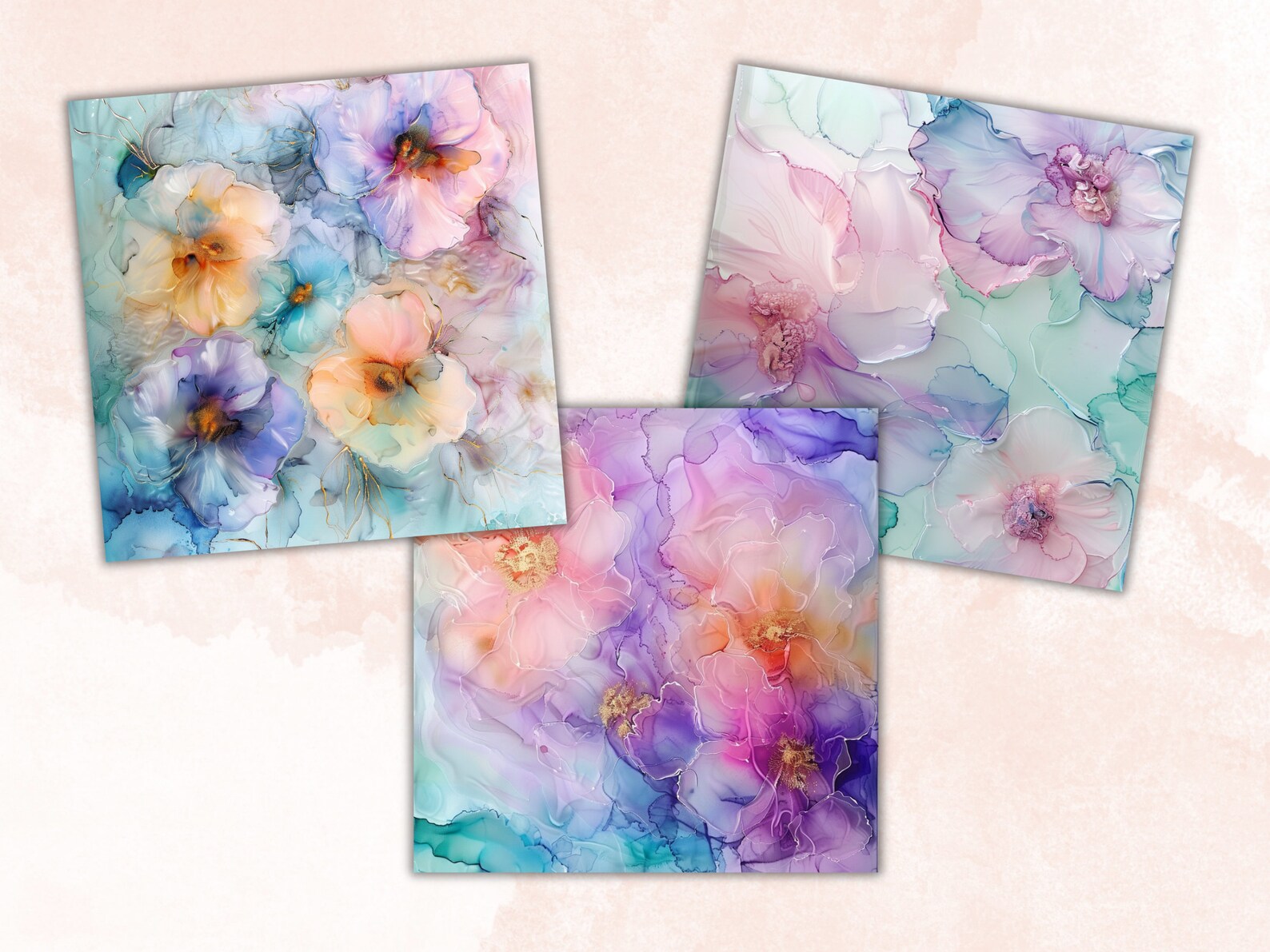 Spring Alcohol Ink Digital Paper Pack, Pastel Alcohol Ink Flowers ...