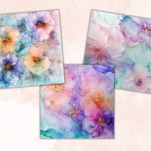 Spring Alcohol Ink Digital Paper Pack, Pastel Alcohol Ink Flowers ...
