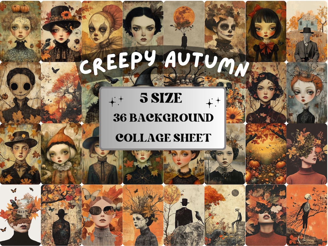 Creepy Fall Collage Paper, Gothic Autumn Mixed Media Sheet, Spooky Fall ...