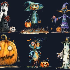 50 PNG Watercolor Quirky Halloween Bundle Clipart, Whimsical Halloween ...