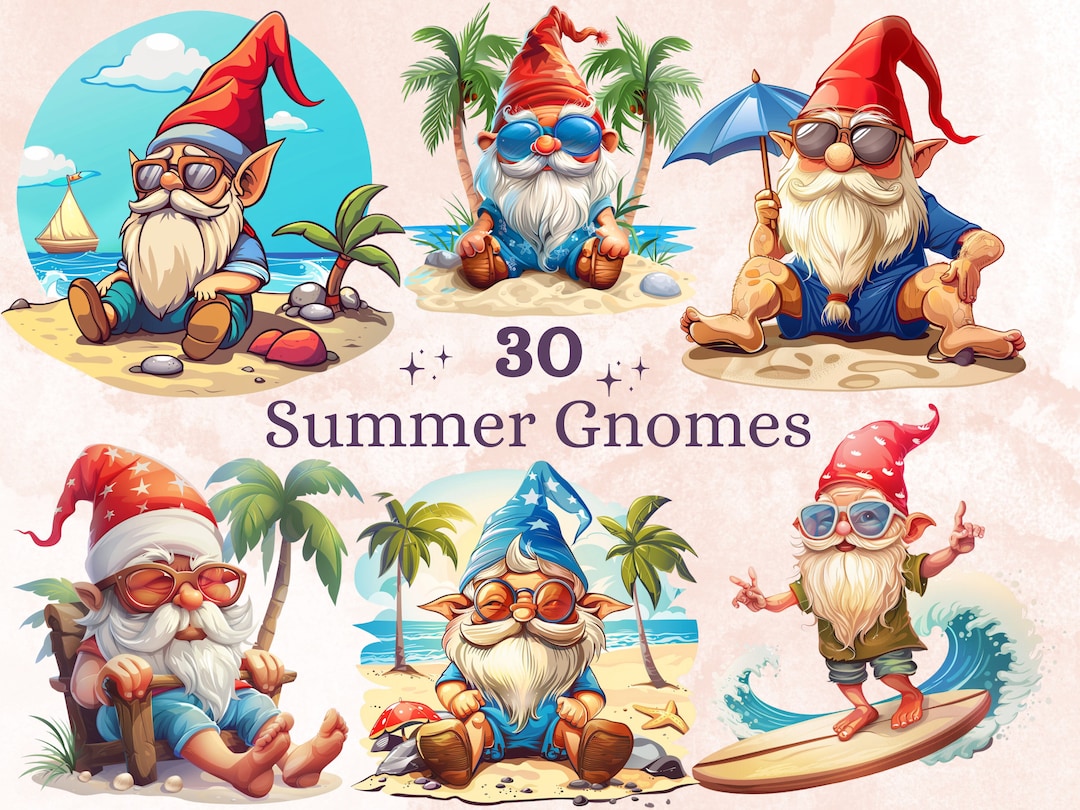 30 PNG Summer Gnomes Sublimation, Beach Gnome Png, Watercolor Garden ...