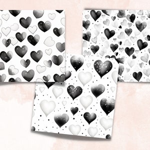 Seamless Black White Valentine's Day Digital Paper, Romantic Valentine ...