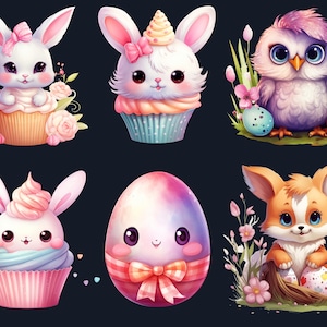 45 PNG Watercolor Kawaii Easter Clipart, Sweet Easter Egg Illustrations ...