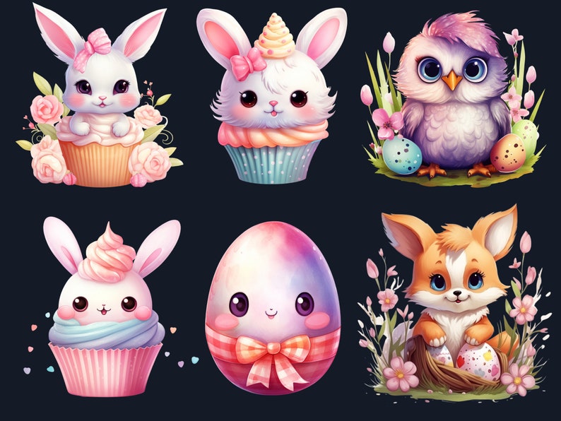 45 PNG Watercolor Kawaii Easter Clipart, Sweet Easter Egg Illustrations ...