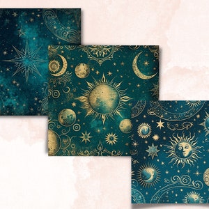 Vintage Celestial Digital Paper, Watercolor Textures Printable ...