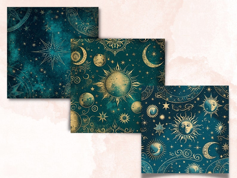 Vintage Celestial Digital Paper, Watercolor Textures Printable ...