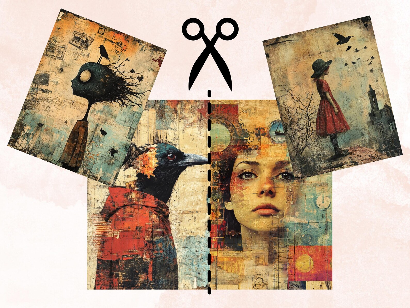 Whimsy Grunge Collage Paper Kit, Surreal Grunge Mixed Media Sheet ...