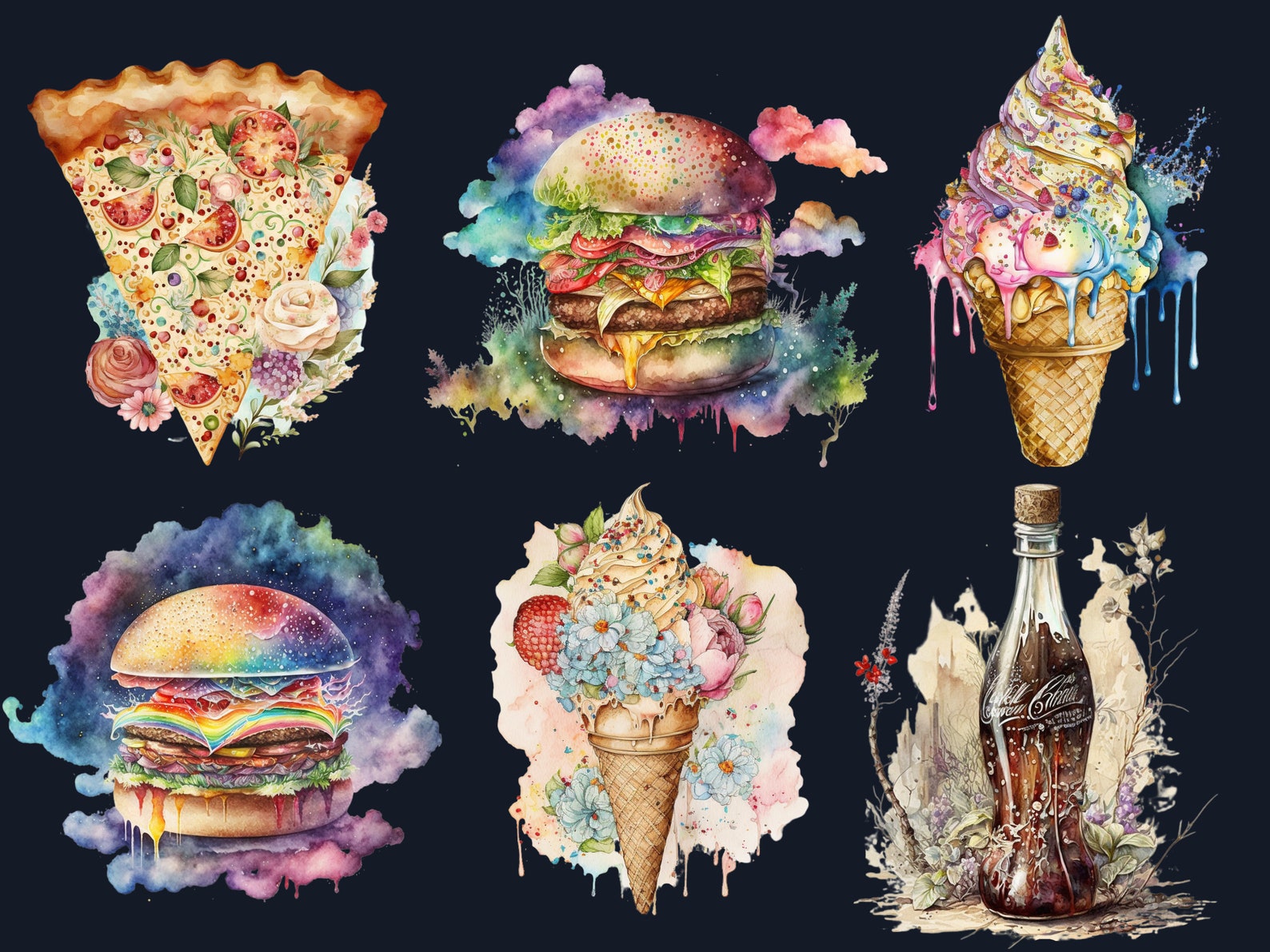 22 PNG Watercolor Fantasy Fast Food Clipart, Cute Fast Food Clip Art ...