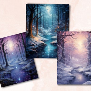 Printable Enchanted Winter Forest Digital Paper, Snow Forest Background ...