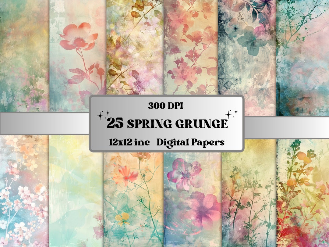 Spring Grunge Digital Paper Pack, Pastel Distressed Junk Journal Pages ...