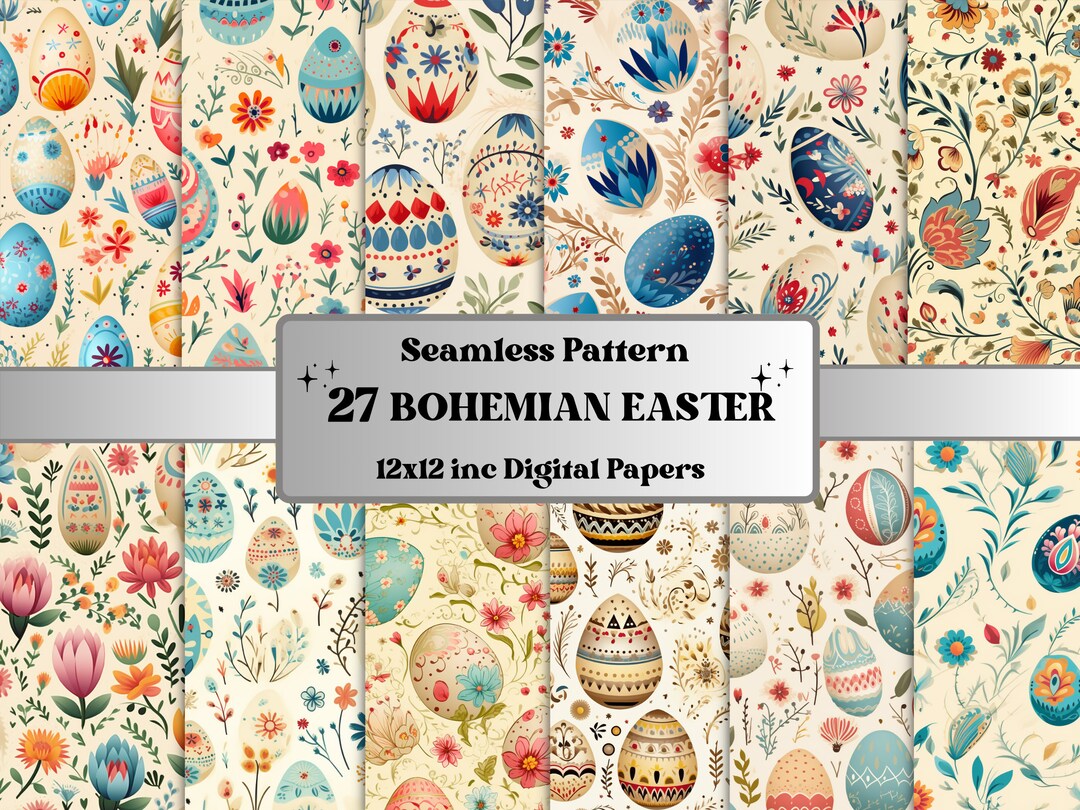 Seamless Bohemian Easter Digital Paper, Boho Easter Seamless Pattern ...
