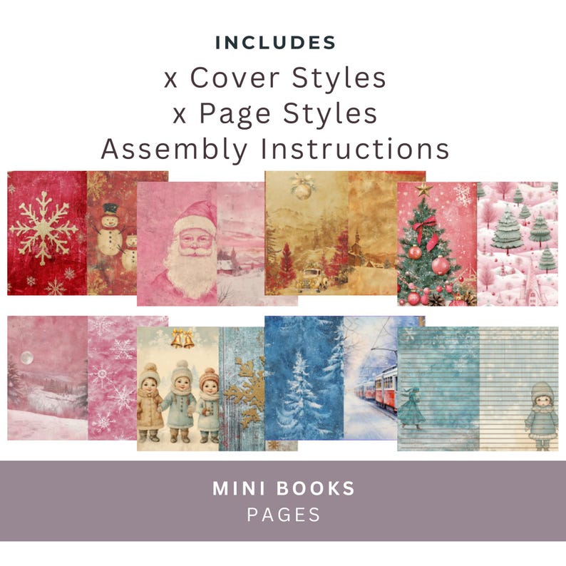 Christmas Mini Books, Printable Miniature Junk Journal, Ephemera ...