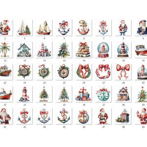 50 PNG Watercolour Nautical Christmas Clipart, Ocean Sea Christmas ...