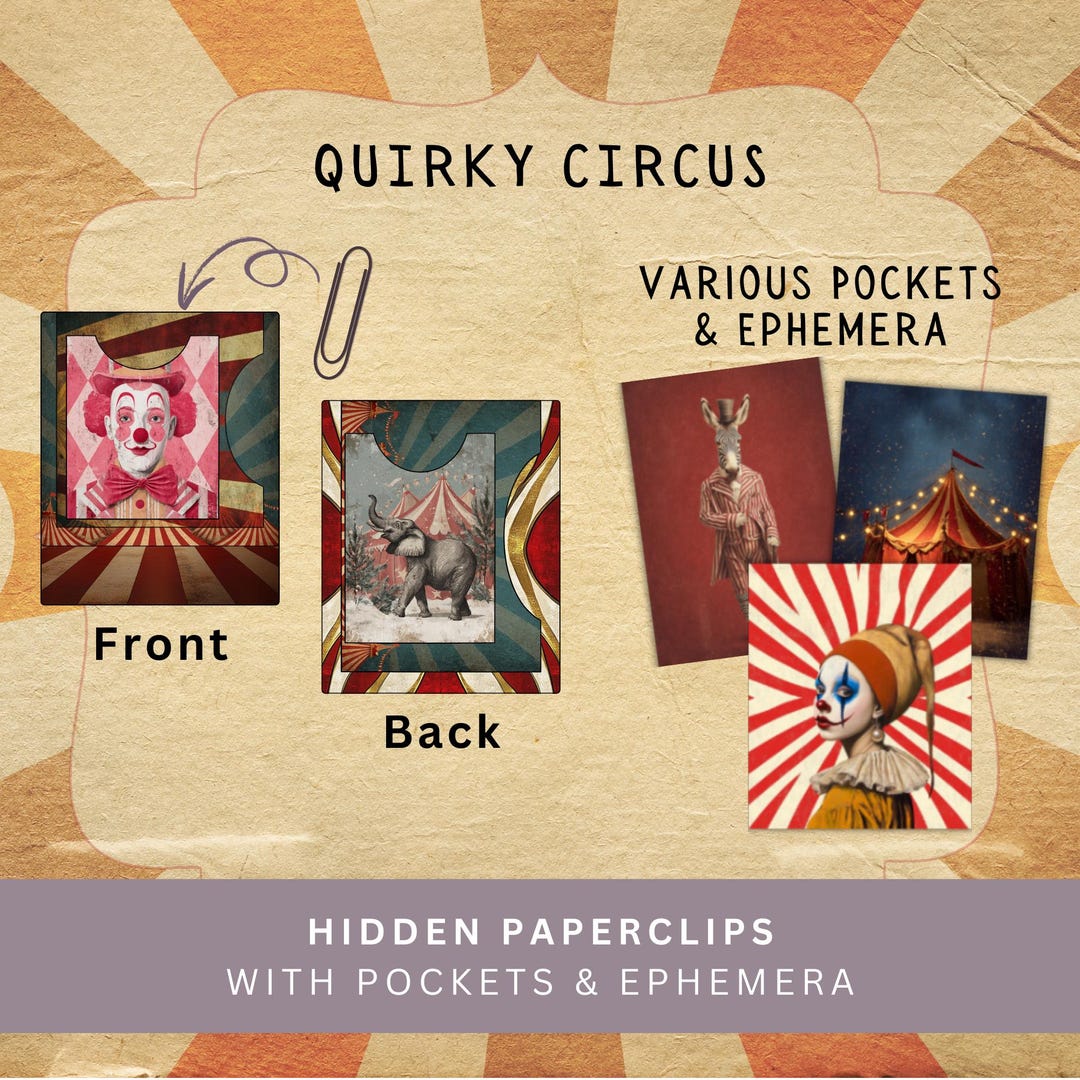 Circus Hidden Paperclip With Pocket | Whimsical Circus Junk Journal ...