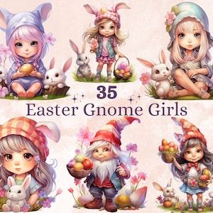 35 PNG Watercolor Easter Gnome Girls Clipart, Easter Garden Gnome Girl ...