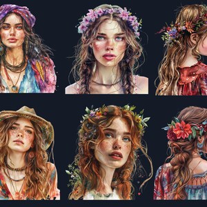 35 PNG Watercolor Boho Spring Girls Clipart, Floral Spring Woman ...