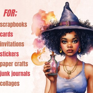 25 PNG Watercolor Black Girl Witches Clipart, Witchcraft Clip Art, Afro ...