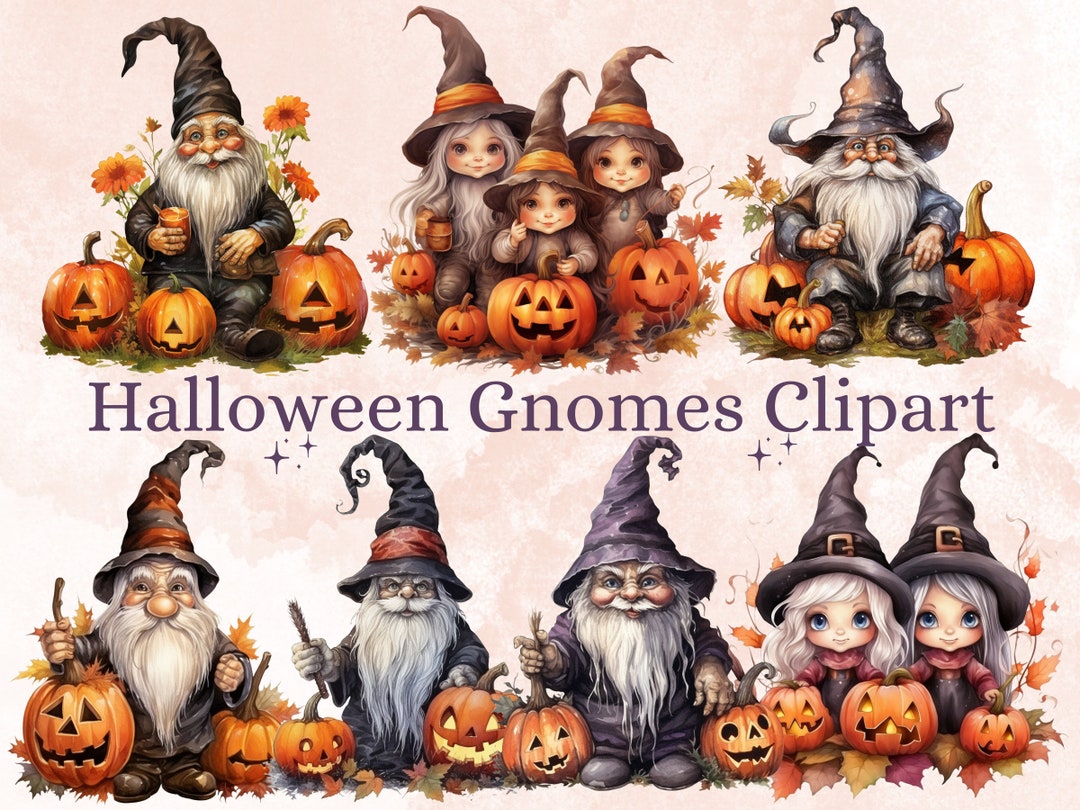 50 PNG Watercolor Halloween Gnomes Clipart, Cute Halloween ...