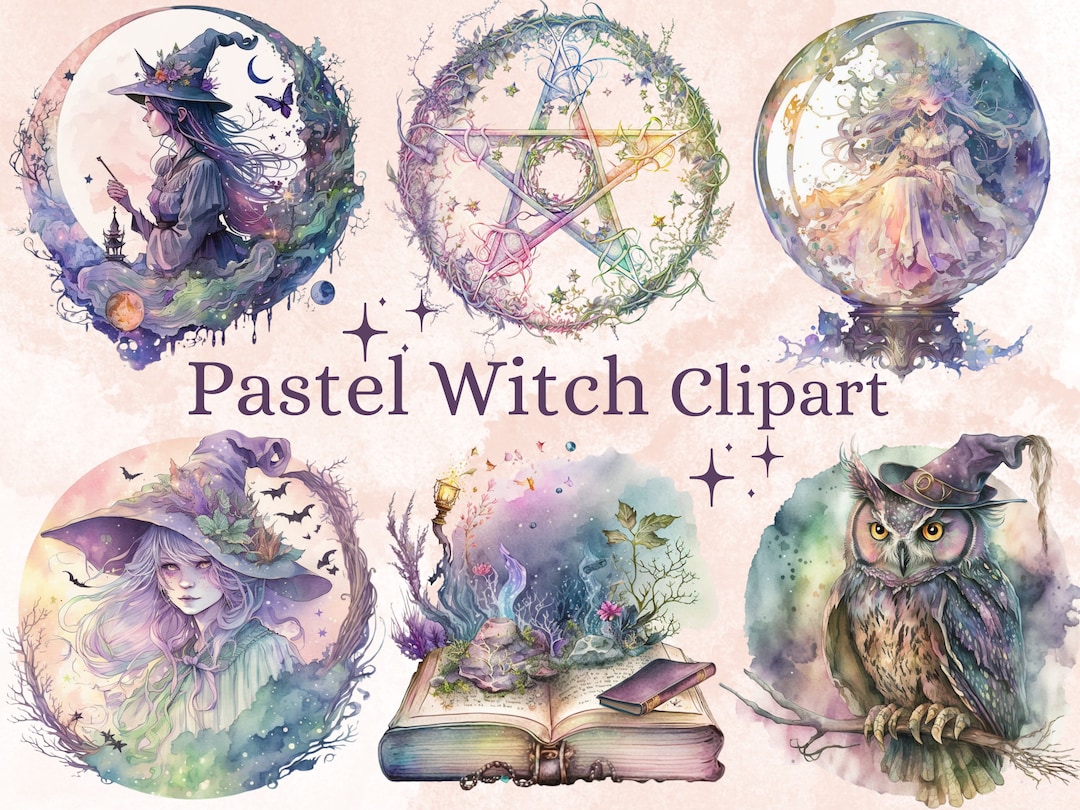 36 PNG Watercolor Pastel Witch Clipart, Pastel Witchcraft Clip Art ...