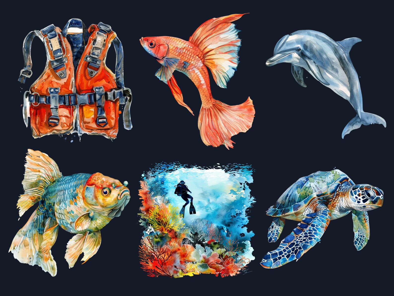 35 PNG Watercolor Scuba Diving Clipart, Cute Ocean Diver Clip Art, Sea ...
