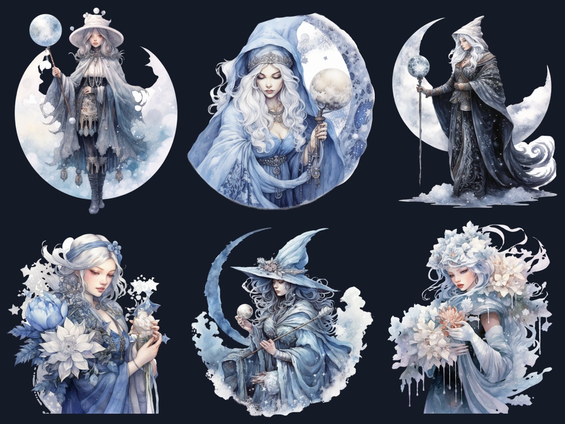 40 PNG Watercolor Ice Witch Clipart, Snow Witchcraft Clip Art, Witch ...