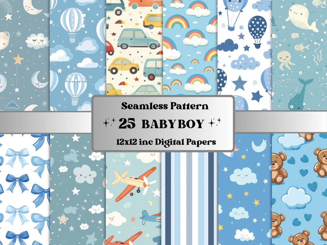 Seamless Baby Boy Pattern Paper, Blue Baby Boy Nursery Ephemera ...