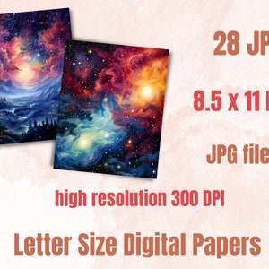 Printable Starry Galaxy Digital Paper, Starry Night Sky Background ...