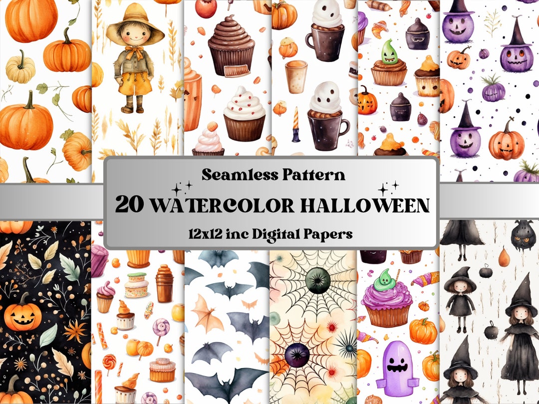 Seamless Watercolor Halloween Digital Paper Pack, Spooky Witchcraft ...