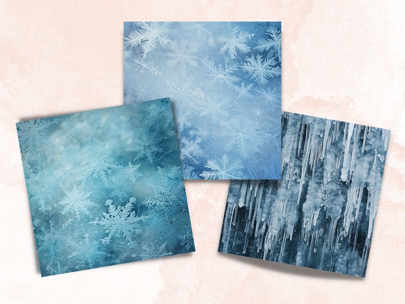 Printable Frozen Winter Digital Paper, Freezing Snowfall Ephemera ...