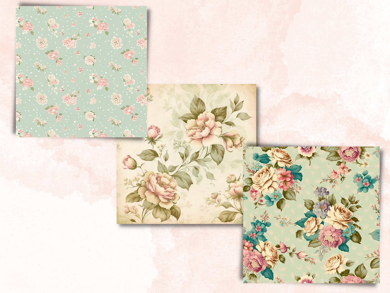 Vintage Shabby Chic Floral Digital Paper, Shabby Chic Flowers Paper ...