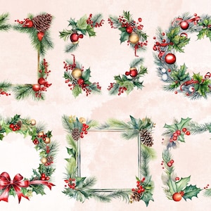 24 PNG Watercolor Christmas Frames Clipart, Merry Christmas Holiday ...