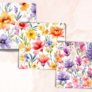 Watercolor Spring Floral Digital Paper, Flowers Seamless Pattern ...