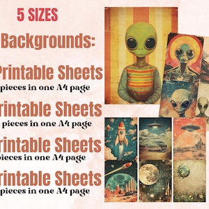 Vintage UFO Aliens Collage Set, Whimsical Surreal Celestial Cut Outs ...