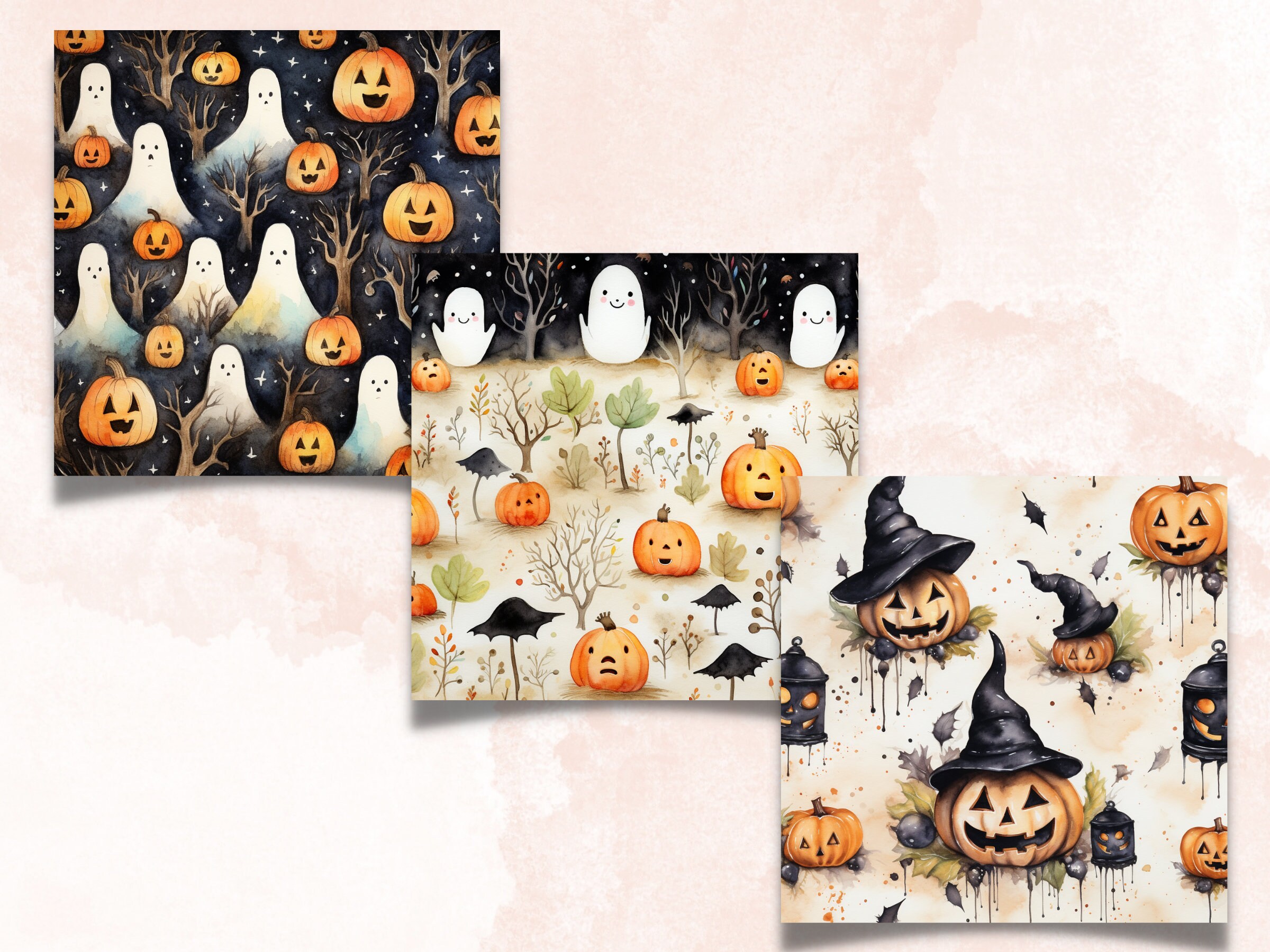 Printable Watercolor Halloween Digital Paper, Halloween Ephemera ...