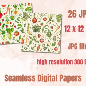Seamless Spring Vegetables Digital Paper, Botanical Seamless Pattern ...