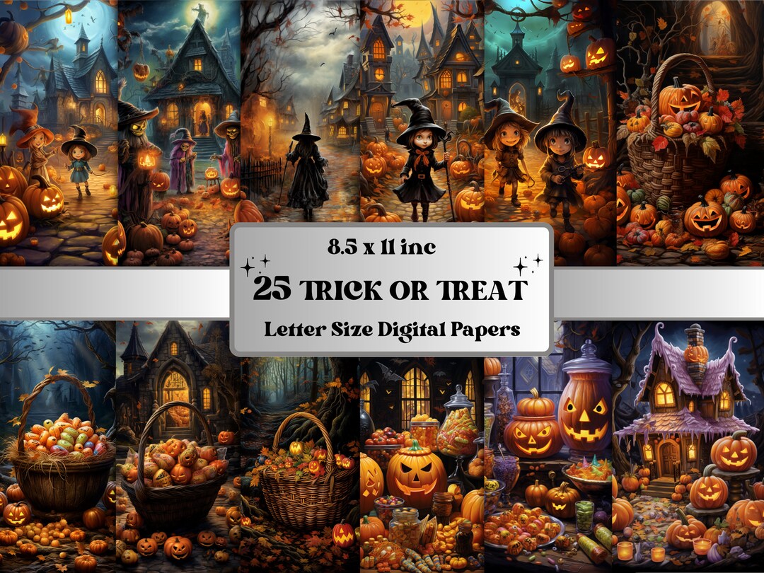 Printable Trick or Treat Digital Paper, Vintage Halloween Background ...