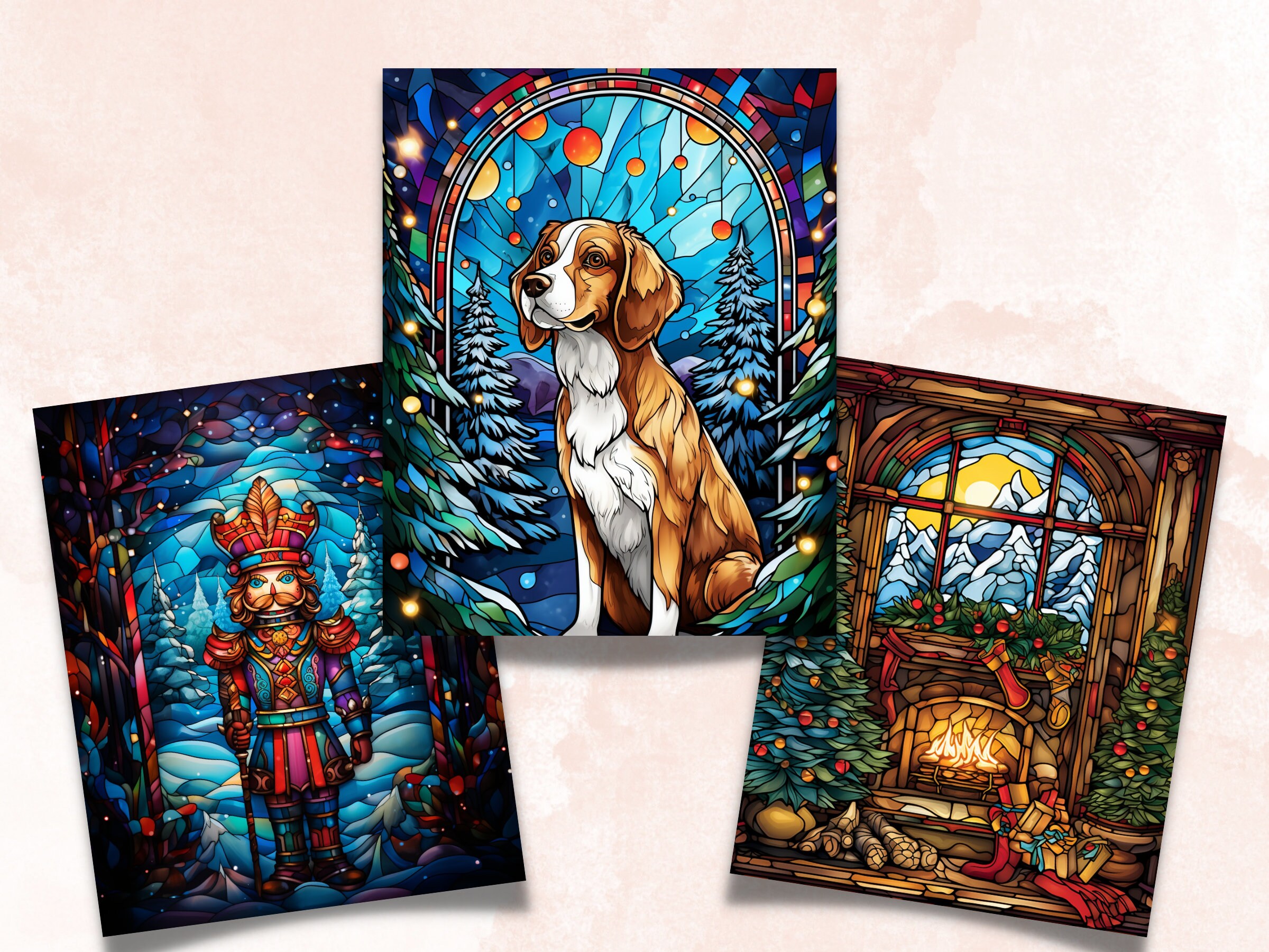 Printable Stained Glass Christmas Digital Paper, Christmas Holiday ...