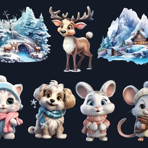 60 PNG Watercolor Cute Winter Clipart, Cozy Kawaii Winter Animal ...